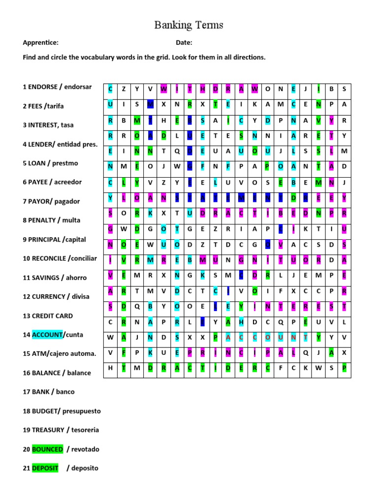 Banking Vocabulary Word Search | PDF | Deposit Account | Overdraft