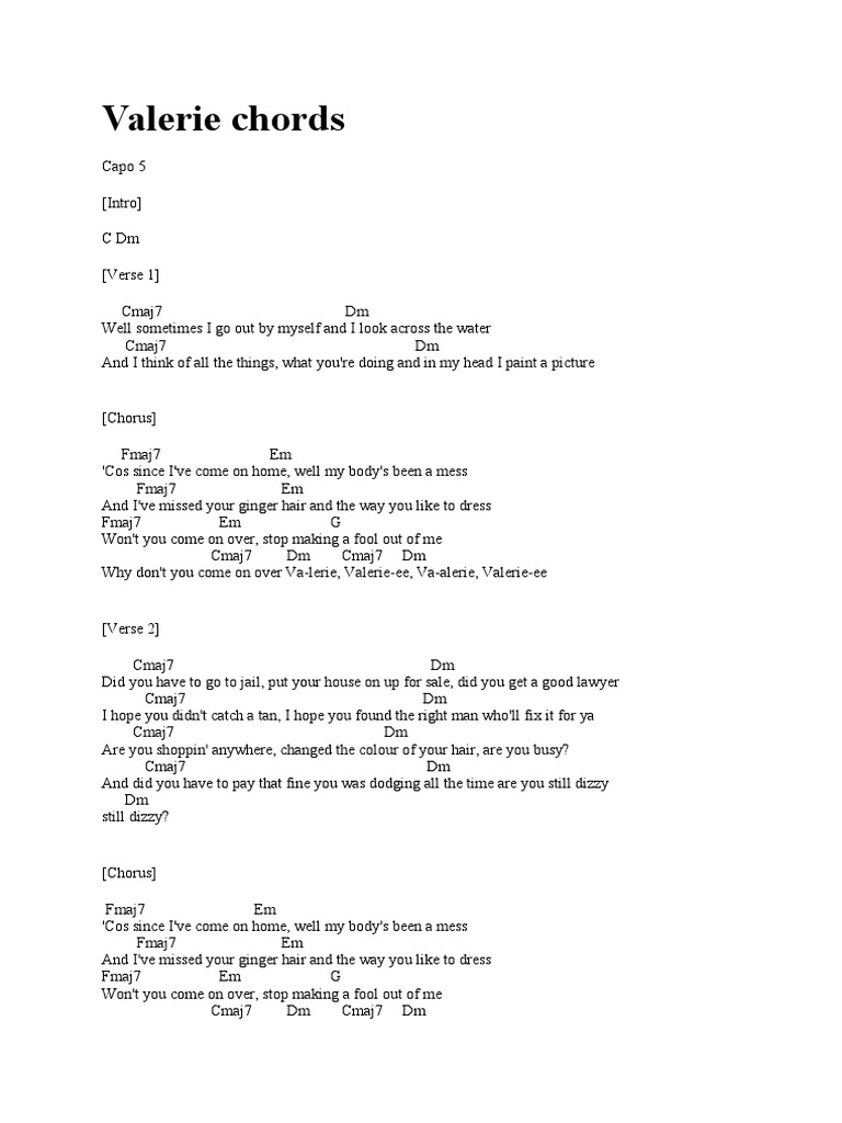 Valerie Chords | PDF