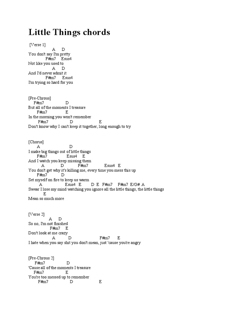 Little Things Chords | PDF | Song Structure | Entertainment (General)