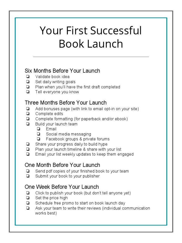 Your First Successful Book Launch Checklist PDF | PDF