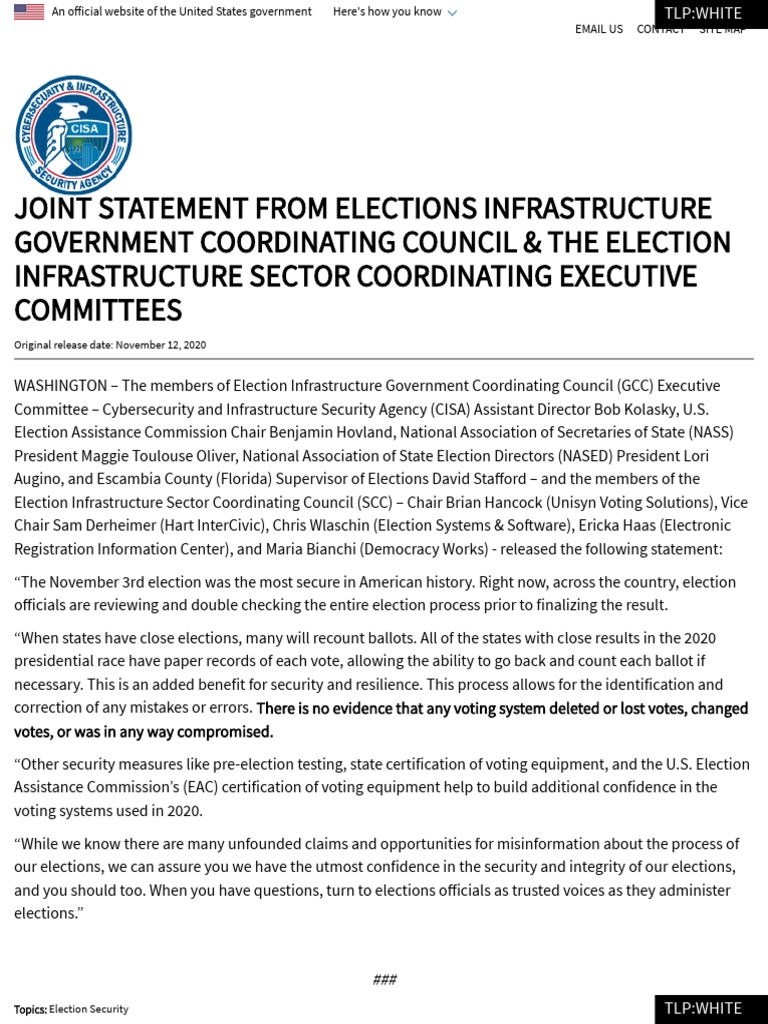 Joint Statement From Elections Infrastructure Government Coordinating ...