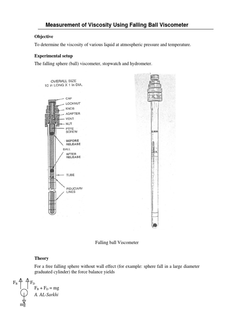 Measurement of Viscosity Using Falling Ball Viscometer | PDF | Density ...