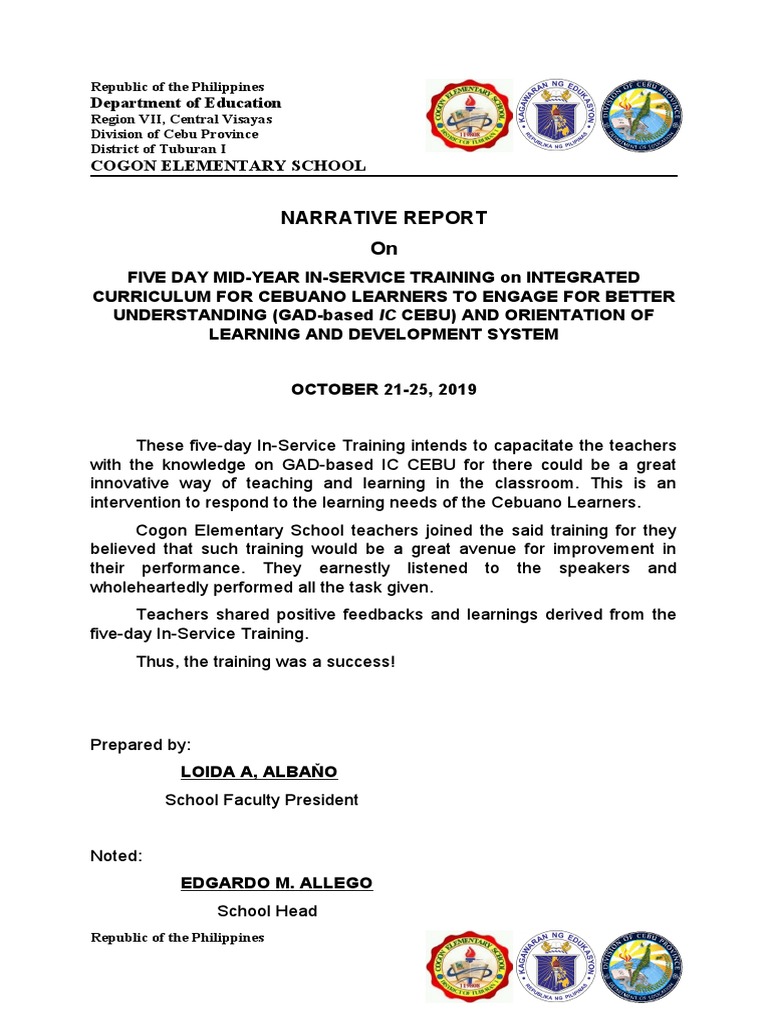 Narrative Report For Inset | Download Free PDF | Behavior Modification ...