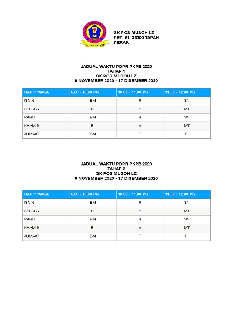 Jadual PDPR Covid 2020 | PDF
