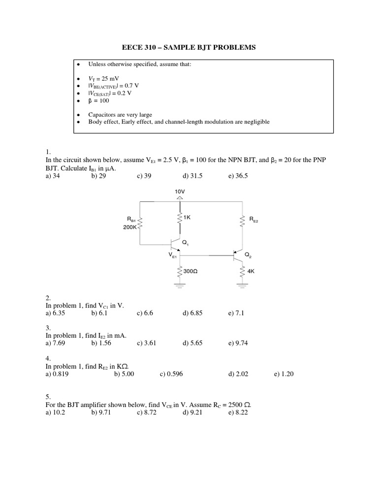 Exercise - SAMPLE BJT PROBLEMS | PDF | Bipolar Junction Transistor | Field Effect Transistor