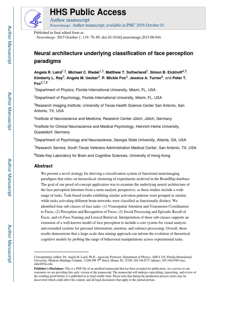 HHS Public Access: Neural Architecture Underlying Classification of ...