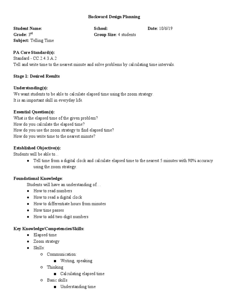 Zoom Strategy Lesson Plan-Standard 8 | PDF | Time | Teachers