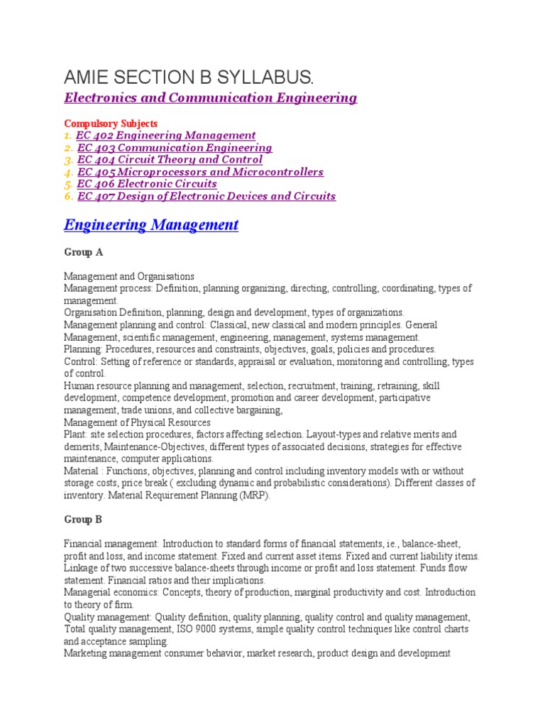 Amie Section B Syllabus: Engineering Management | PDF | Amplifier ...