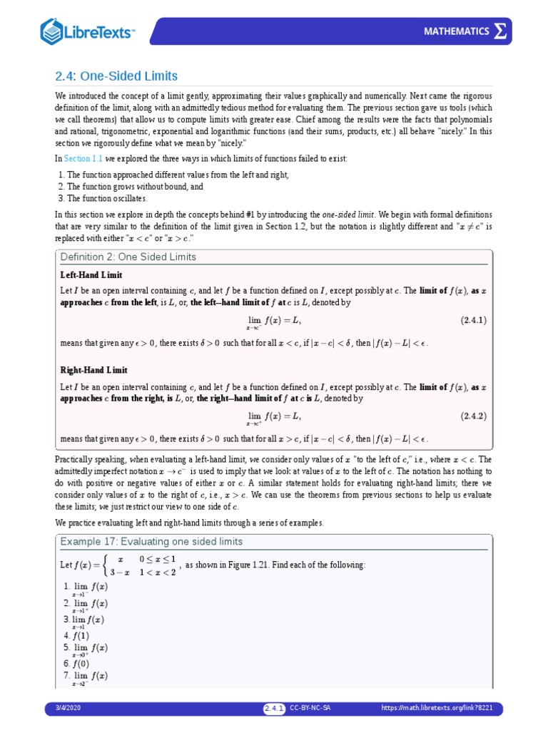 Definition 2: One Sided Limits | PDF | Function (Mathematics ...