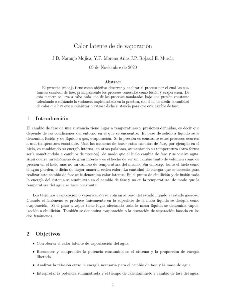 Calor Latente de Vaporizacion | PDF | Fase (materia) | Calor