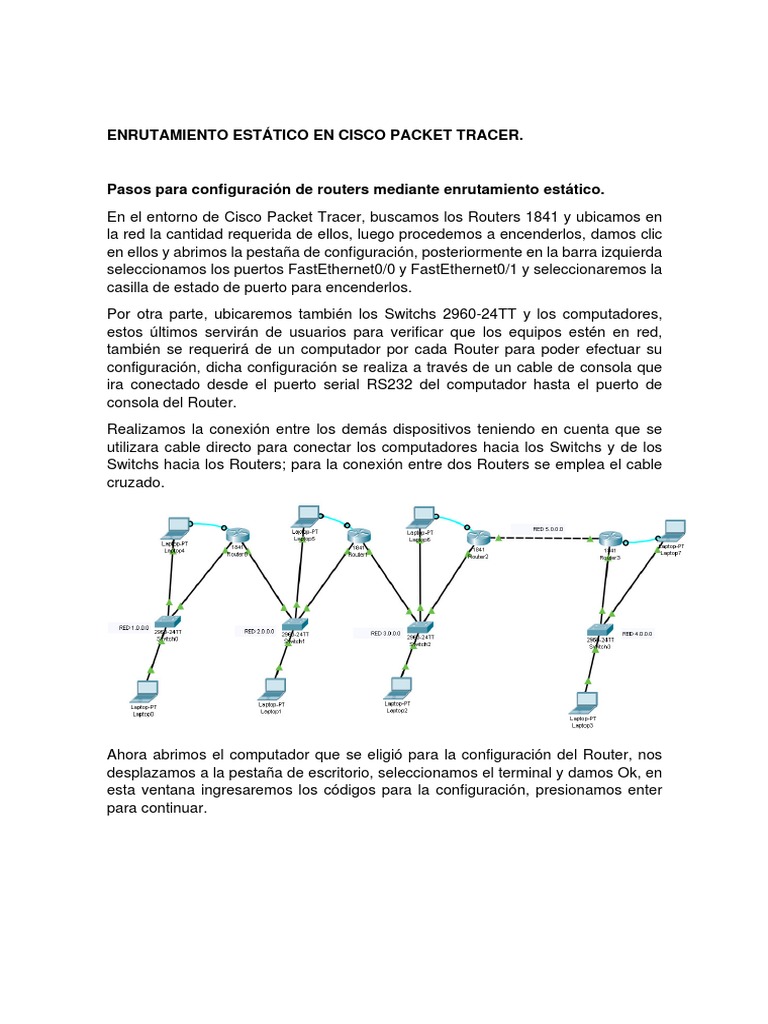 Enrutamiento Estático en Cisco Packet Tracer PDF | PDF | Enrutador (Computación) | Enrutamiento