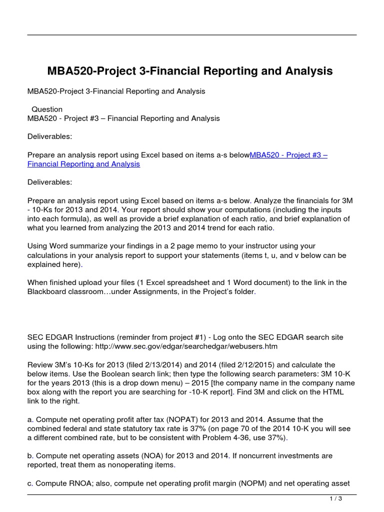 Mba520 Project 3 Financial Reporting and Analysis 3 | PDF | Equity ...