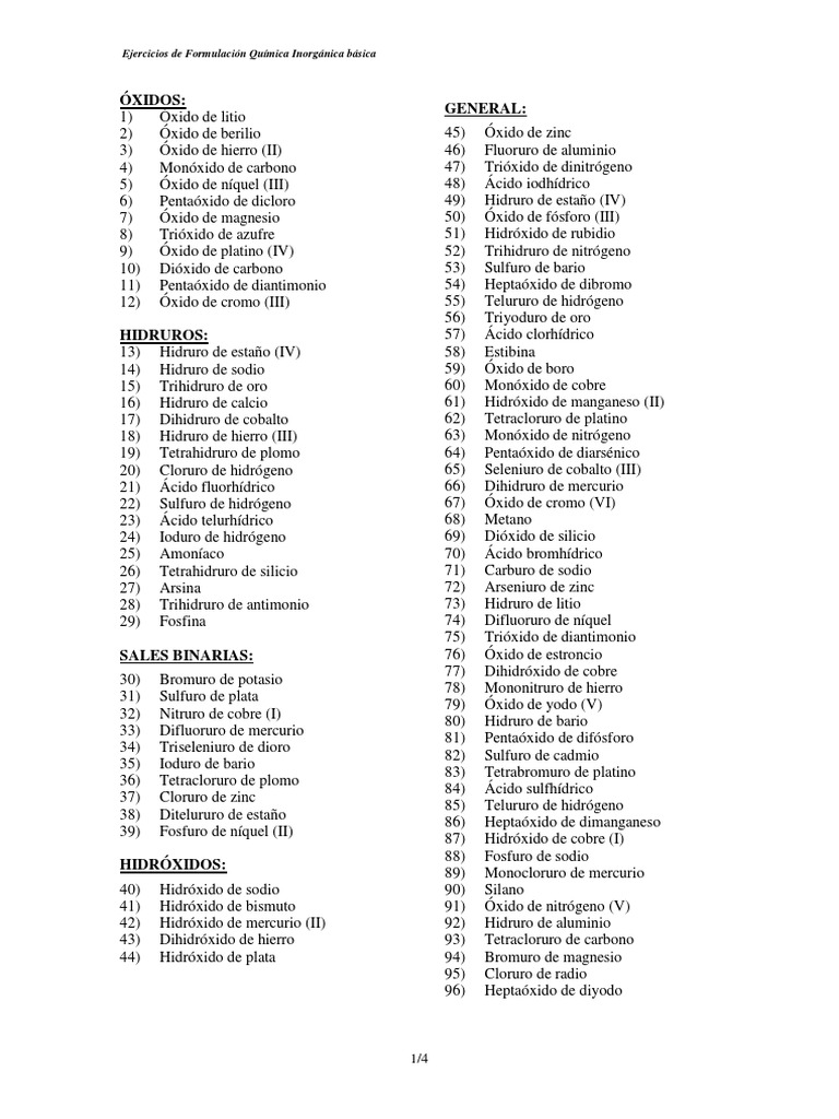 Ejercicios - Con - Soluciones - de - Formulacion - Inorganica | PDF ...