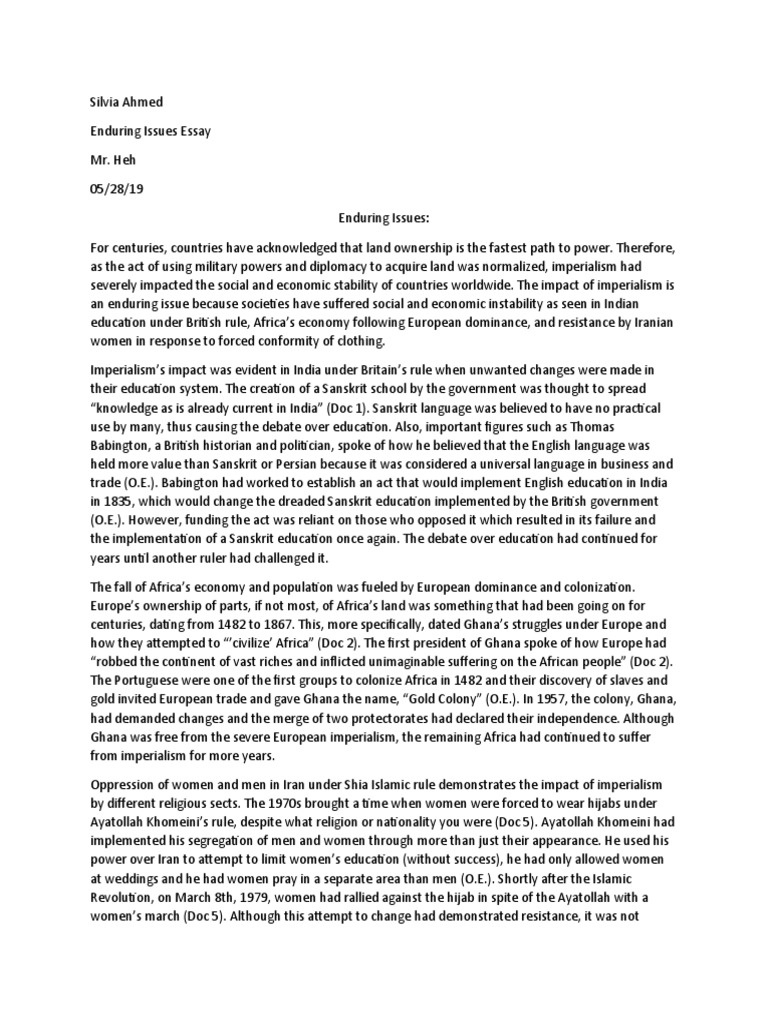 Enduring Issues Essay | PDF | Imperialism | Hijab