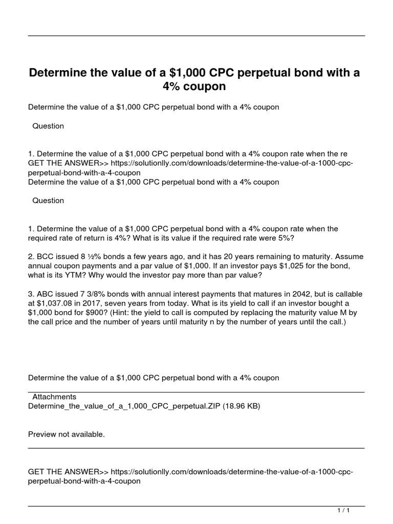 Determine The Value of A 1000 CPC Perpetual Bond With A 4 Coupon | PDF ...