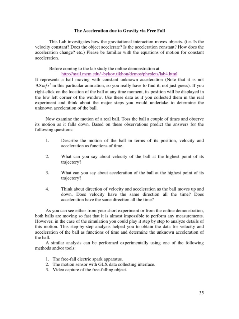 Gravity Free Fall | PDF | Acceleration | Trajectory