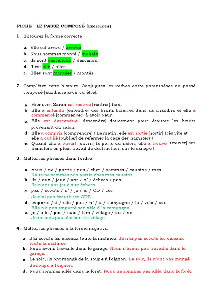 Exercices Pratiques sur le Passé Composé | PDF