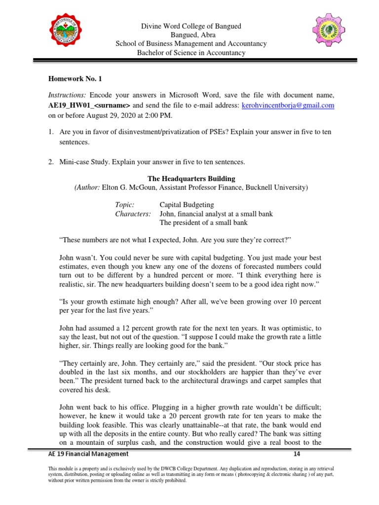 Financial Management Homework Guide | PDF | Banks | Economies
