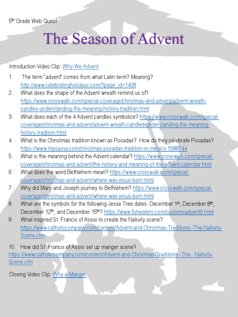 5th Grade Advent Web Quest Guide | PDF