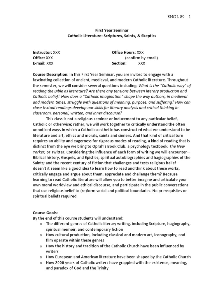 Catholic Lit Syllabus | Download Free PDF | Bible | Plagiarism