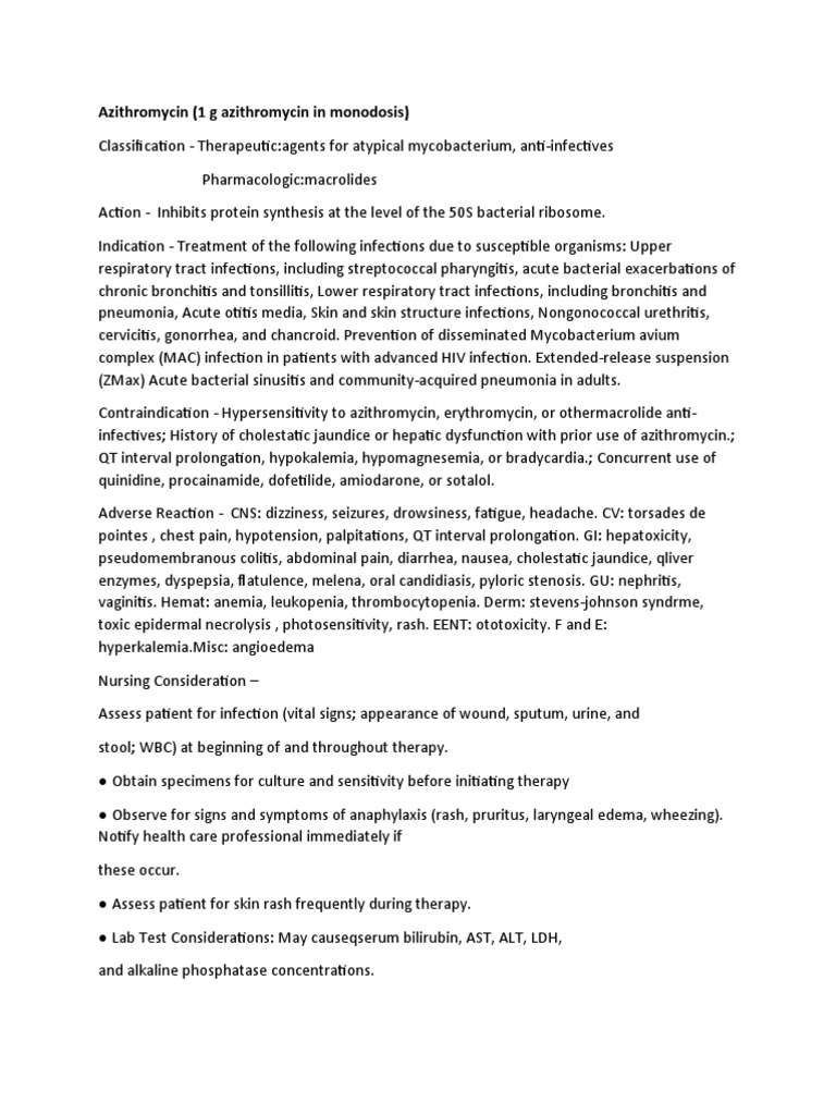 Azithromycin (1 G Azithromycin in Monodosis) | PDF | Infection | Pneumonia