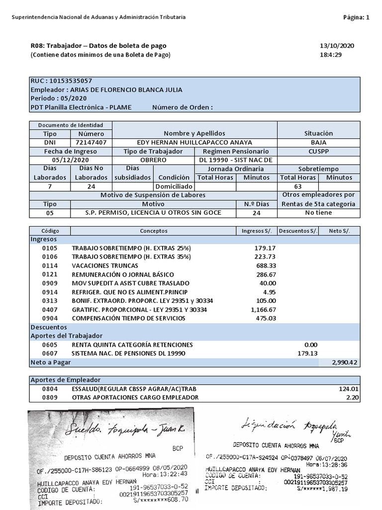 Modelo de Boleta de Pago | PDF | Compensación laboral | Salario