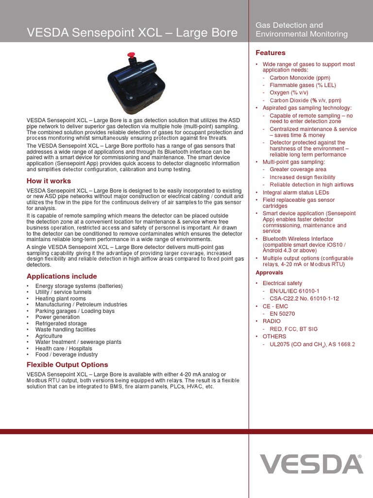 VESDA Sensepoint XCL - Large Bore: Features | PDF | Sensor | Electrical ...