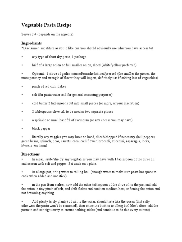 Easy Vegetable Pasta Recipe | PDF | Pasta | Chili Pepper