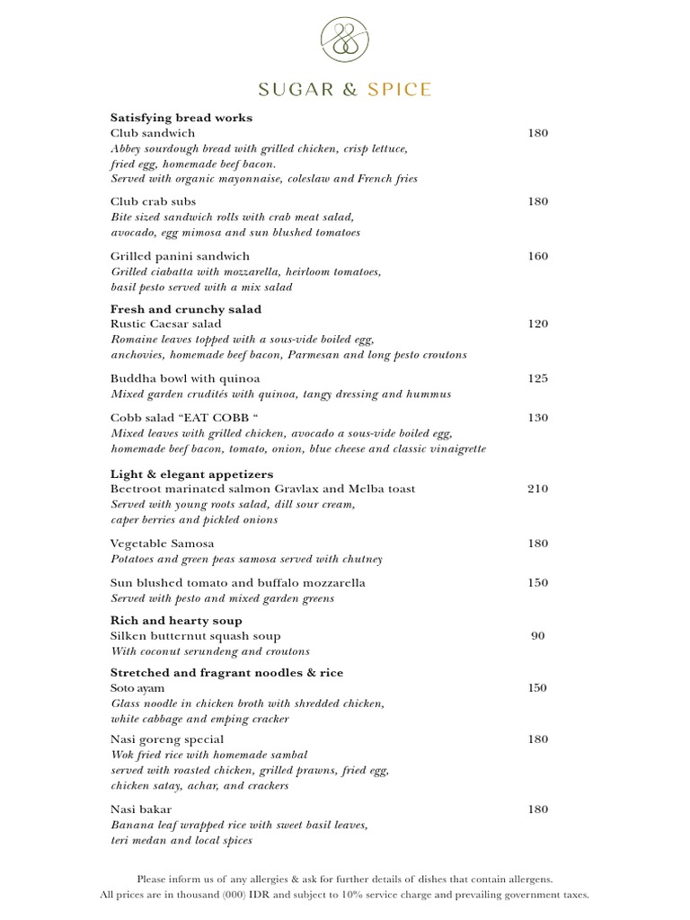 Sugar Spice Menu | PDF | Salad | Soft Drink