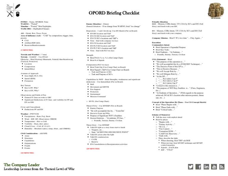 MCCC OPORD Brief Checklist | PDF