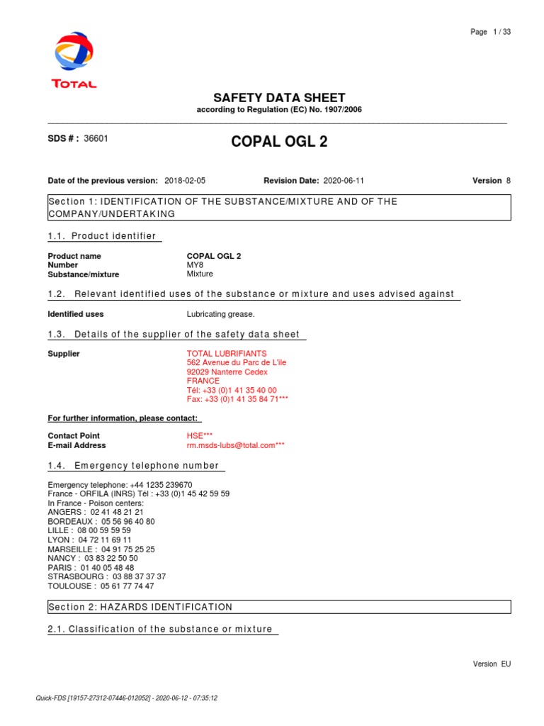 Copal OGL 2 Safety Data Sheet | PDF | Personal Protective Equipment ...