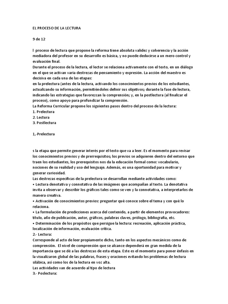 El proceso de la lectura: Prelectura, lectura y poslectura | PDF ...
