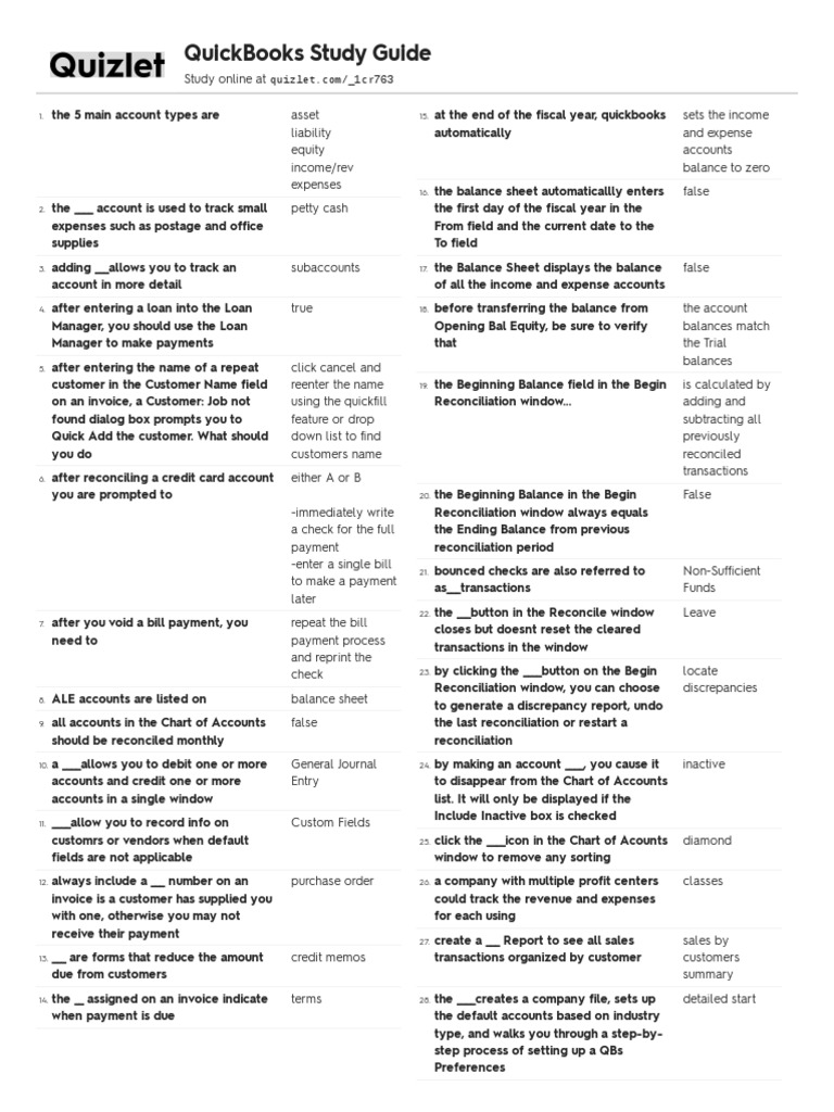 QuickBooks Study Guide | PDF | Debits And Credits | Invoice