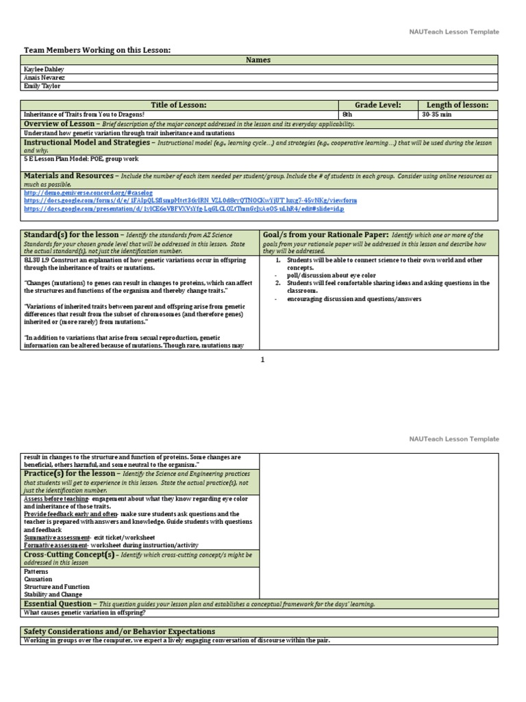 Lesson Plan | PDF | Genetics | Mutation