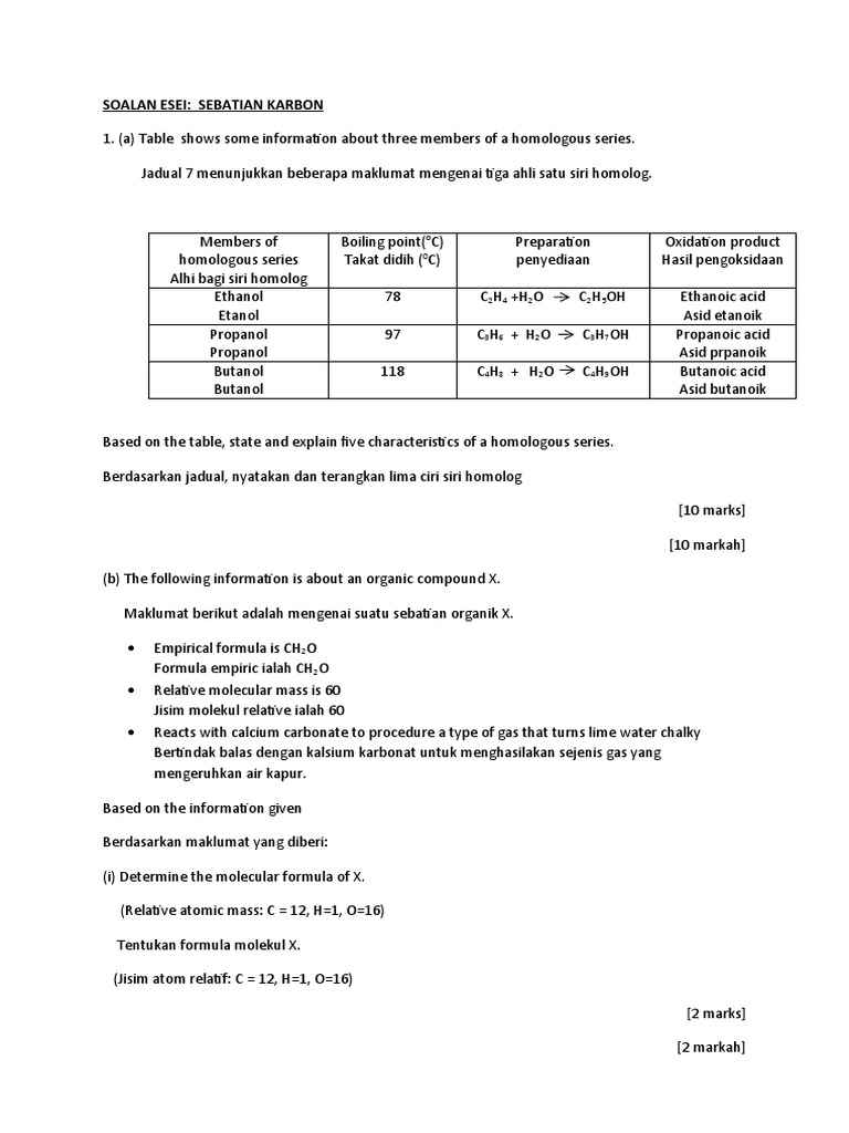 Soalan Esei: Sebatian Karbon | PDF | Alkene | Chemistry