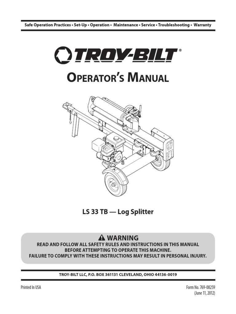 Troy Bilt Log Splitter 33 Ton | PDF | Leak | Valve