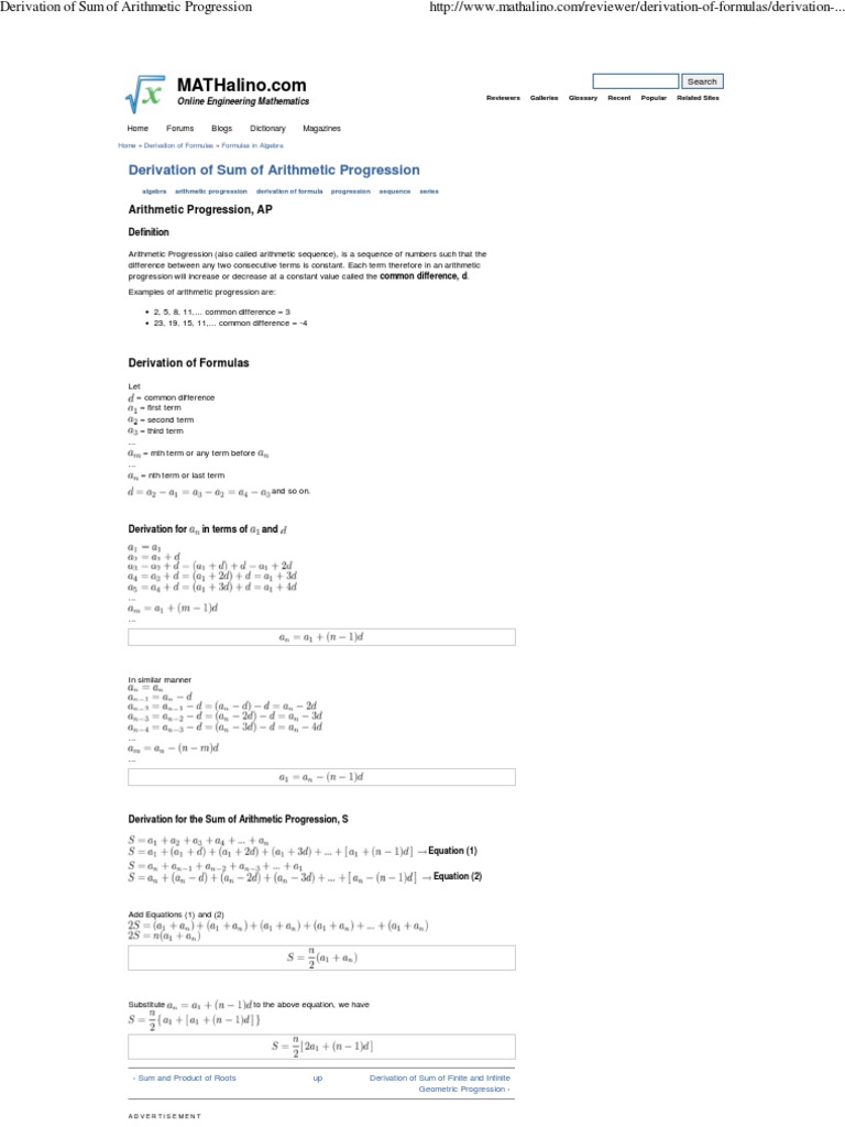 Progression Formula | PDF | Summation | Equations