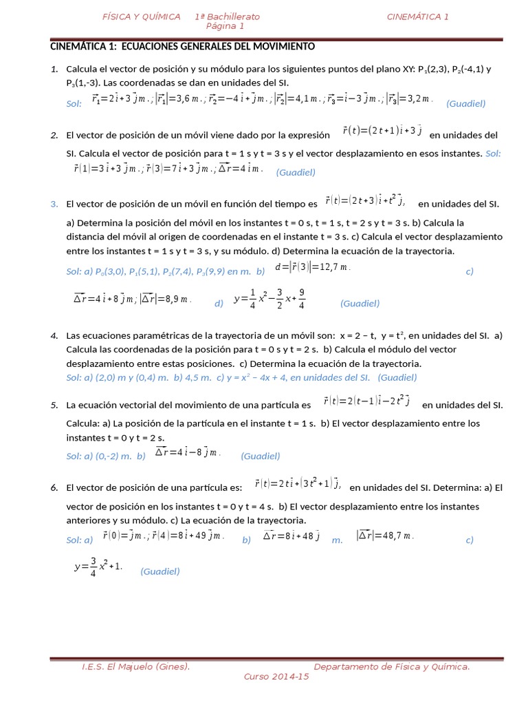 Ejercicios de Cinemática (1º Bachillerato) | PDF | Aceleración ...
