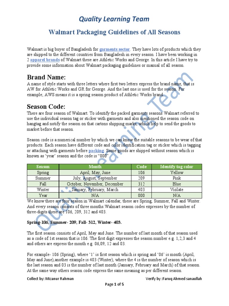 Walmart Packaging Guidelines For All Seasons | PDF | Packaging And ...