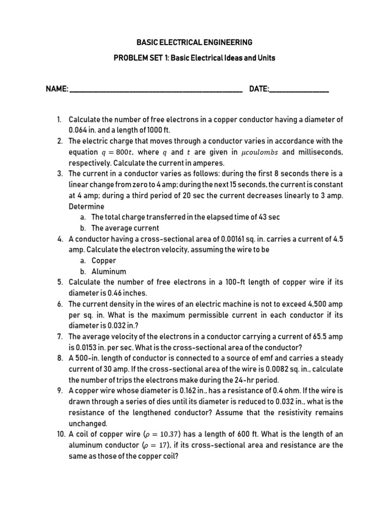 Basic Electrical Engineering Problem Set PDF | PDF