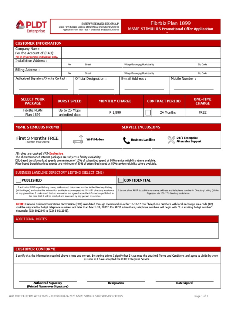 Application Form Sample PLDT | PDF | Privacy | Information Privacy