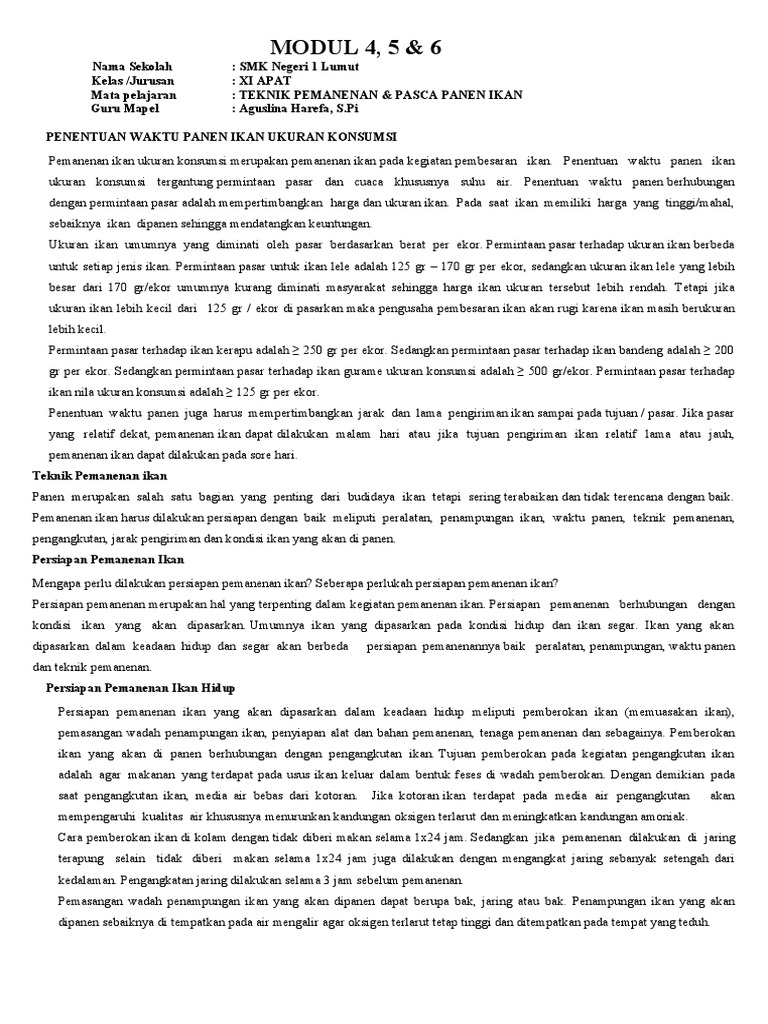 MODUL-4,5&6 Teknik-Pemanenan-KELAS XI JADI | PDF