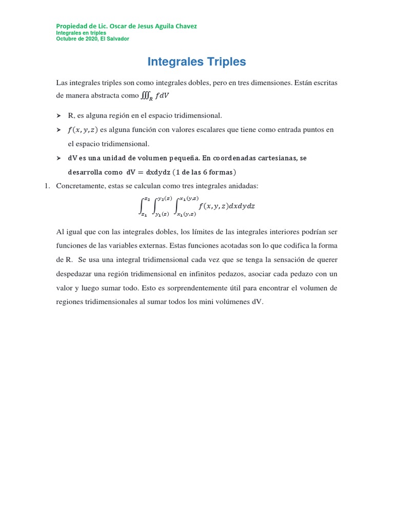 Introducción a Integrales Triples | PDF | Integral | Cálculo