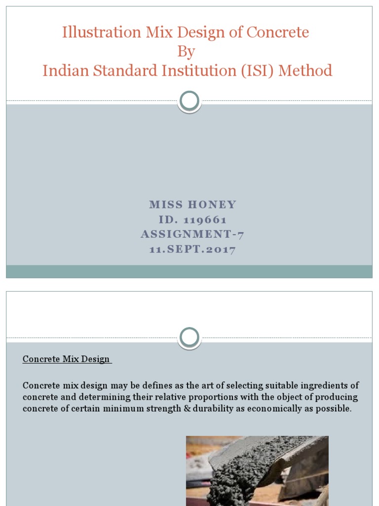Illustration Mix Design of Concrete by Indian Standard Institution (ISI ...