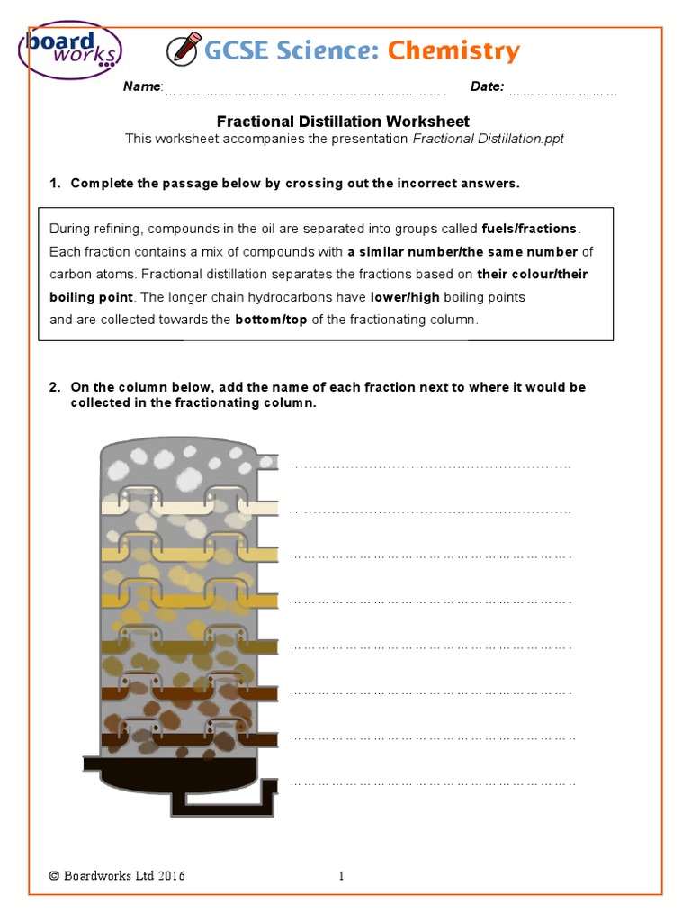 Fractional Distillation Worksheet | PDF