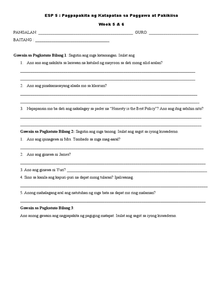 Esp 5 Week 5 and 6 | PDF