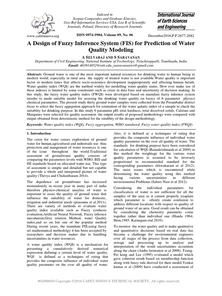 A Design of Fuzzy Inference System (FIS) For Prediction of Water ...