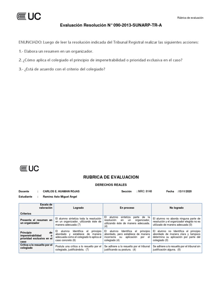 EXAMEN DE DERECHO REALES - CONSOLIDADO 3 MIGUEL ANGEL. Si Si Si PDF | PDF | Evaluación | Justicia