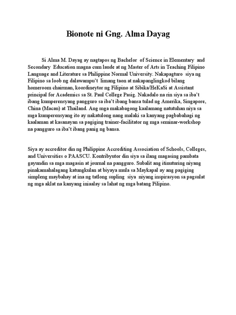 Halimbawa NG Bionote | PDF