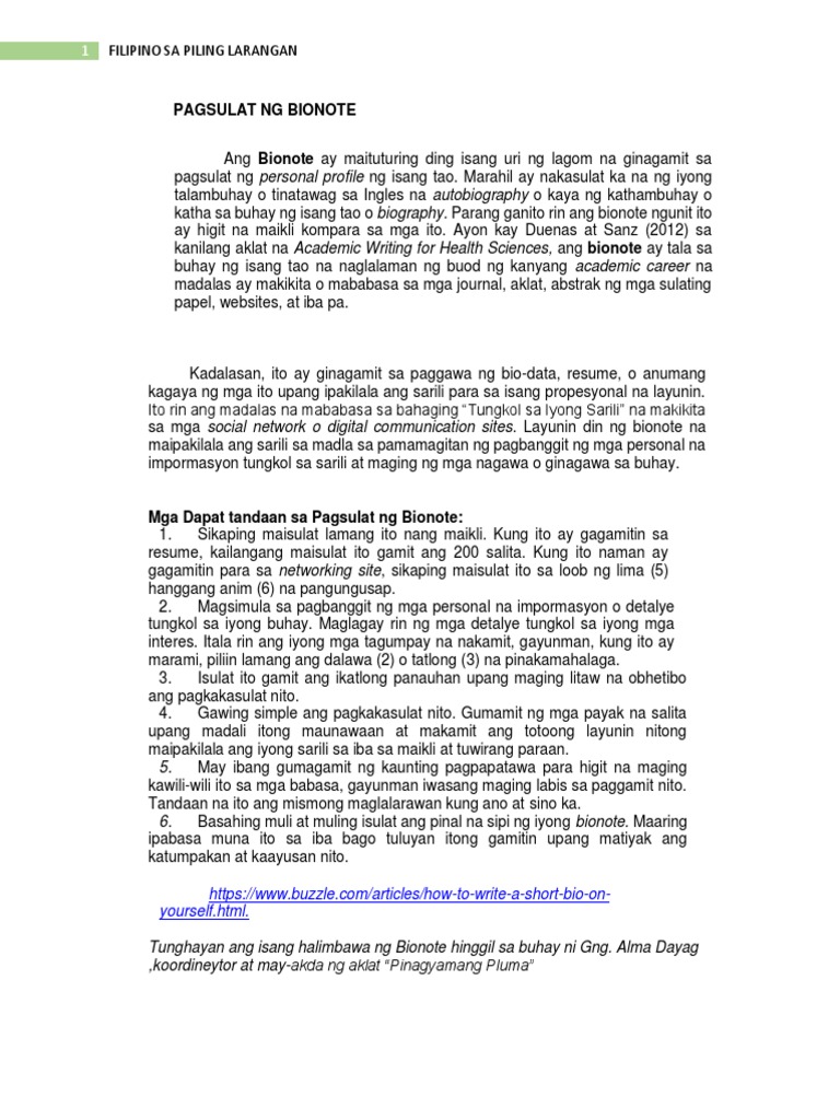 Pagsulat NG Bionote PDF | PDF